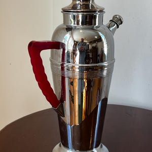Vintage Art Deco Keystone Wear Chrome Plated Cocktail Shaker With Red ...