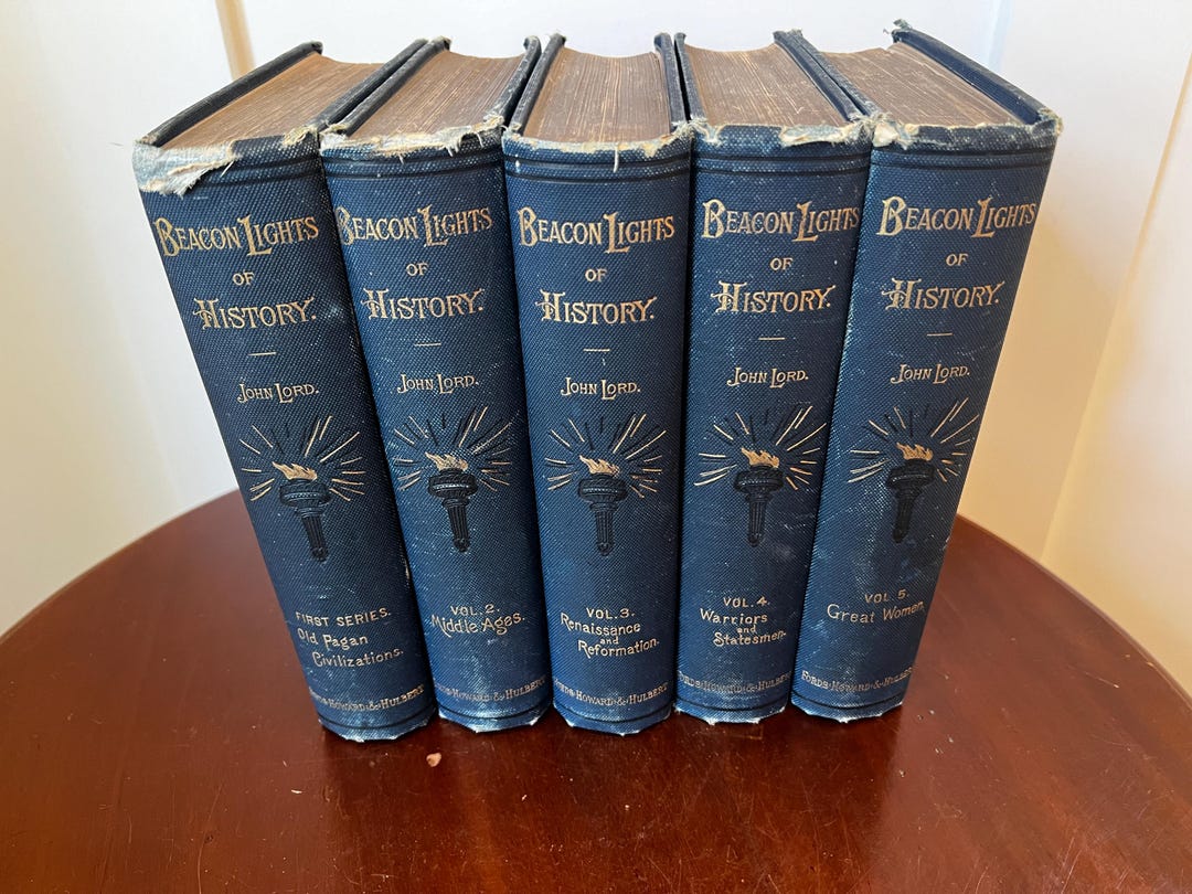 Antique Late 1800s Beacon Lights of History 5 Volumes by John Lord ...