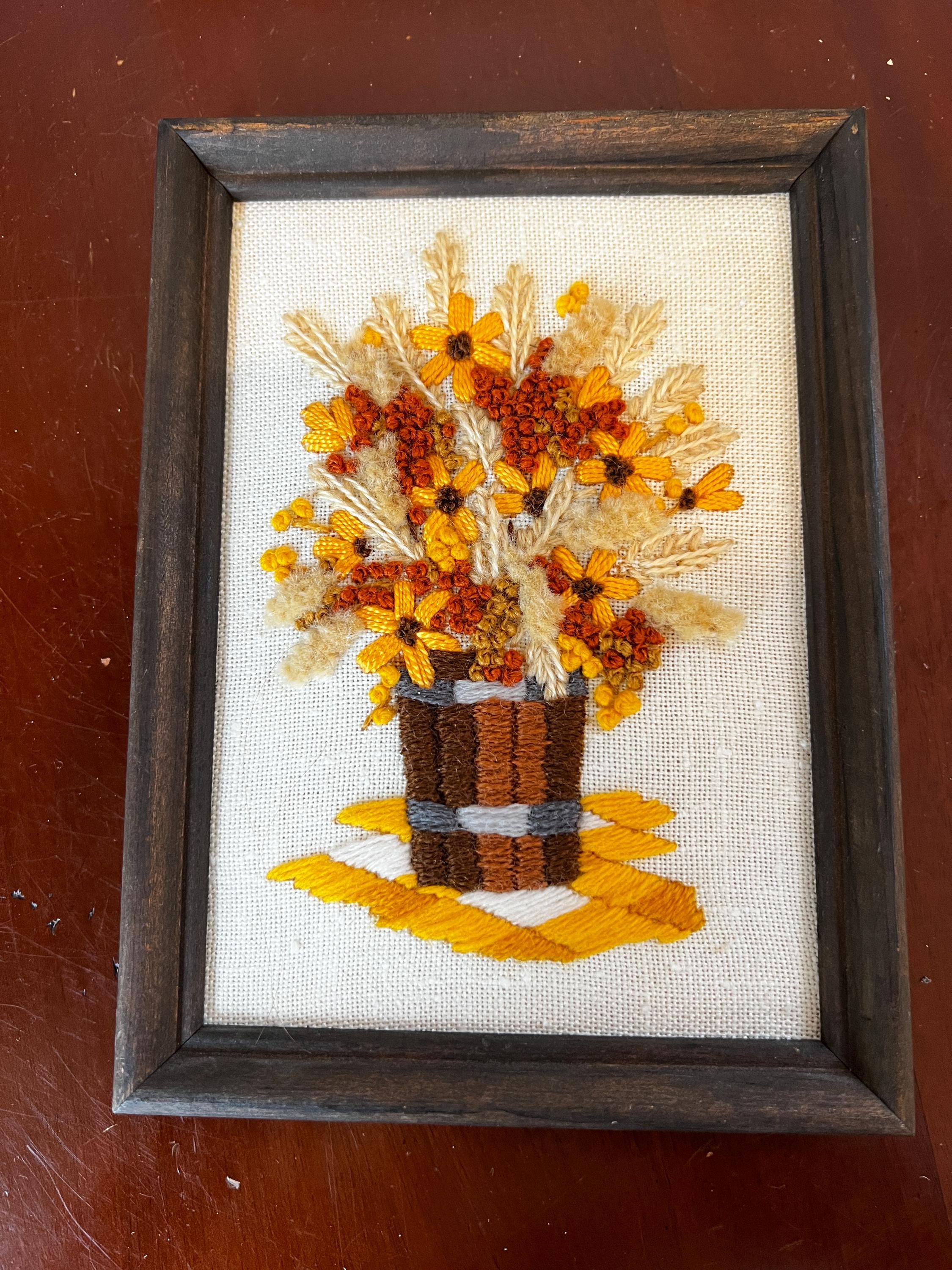 Vintage Set of 3 1970s Sunset Designs Jiffy Stitchery Framed Flowers in ...