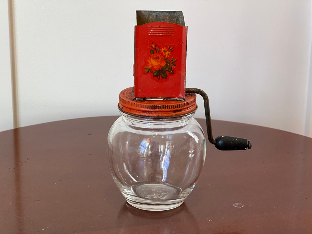 Vintage Red Floral Nut Chopper With Anchor Hocking Glass Jar Farmhouse ...