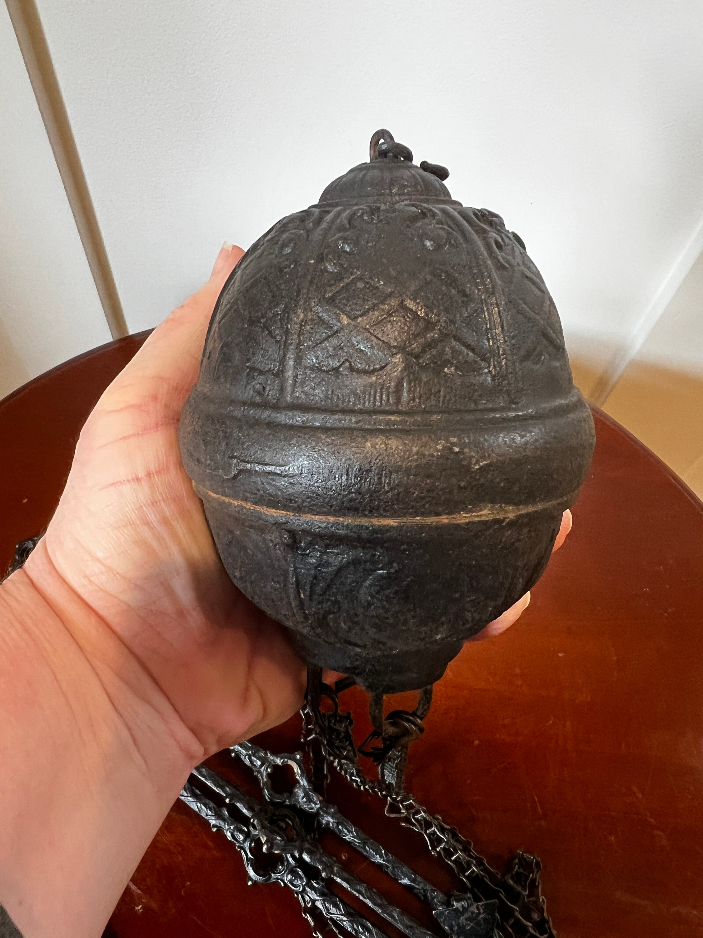 Antique Cast Iron Acorn Shaped Weight and Chains for Victorian Hanging ...