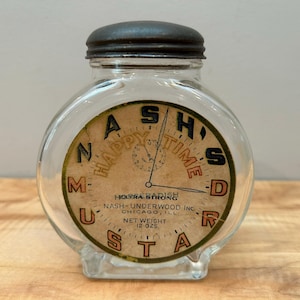 Vintage Nash’s Happy Time Mustard Jar With Metal Lid, Clock Face Jar ...