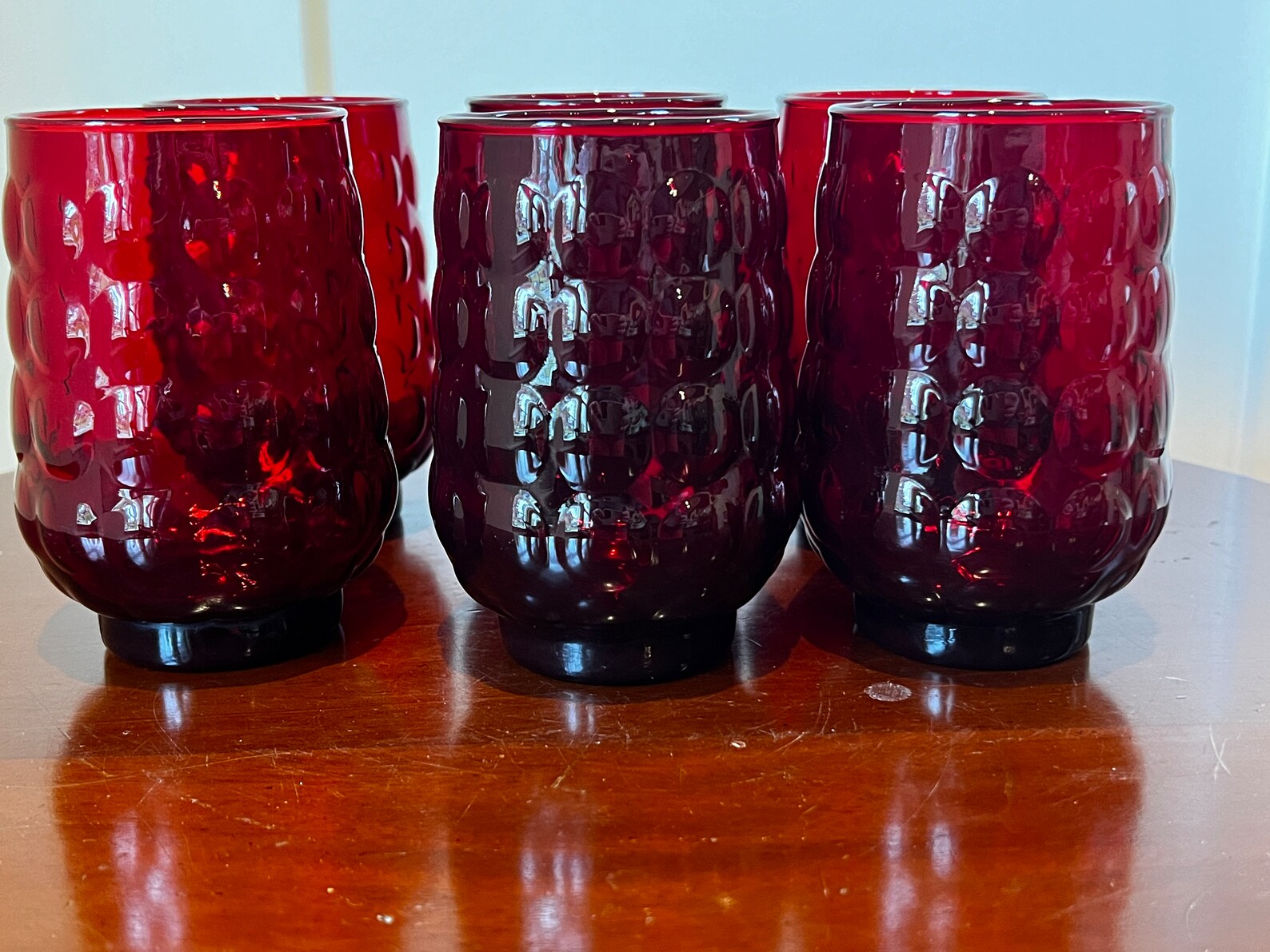Vintage MCM Set of 8 Royal Ruby Anchor Hocking Bubble Juice Glasses and ...