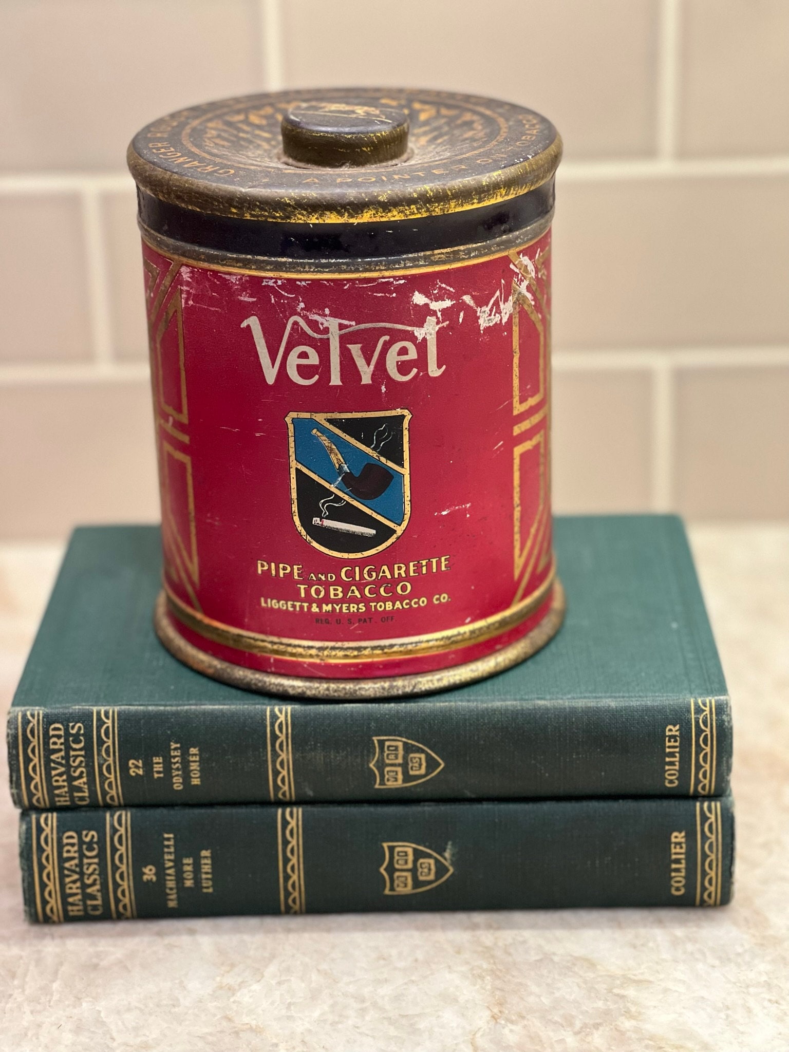 Vintage Velvet Pipe and Cigarette Tobacco Tin Can by Liggett and Myers ...