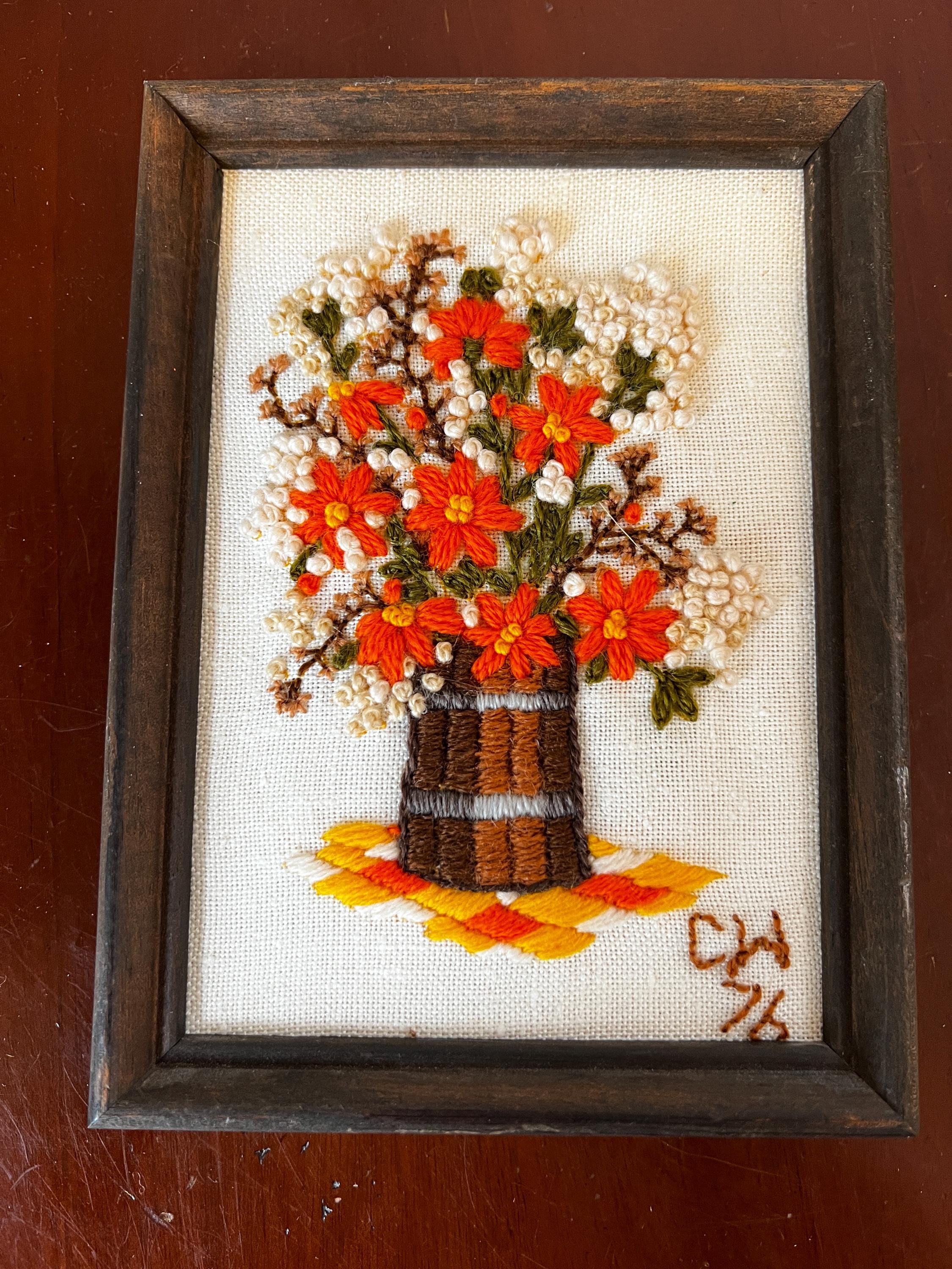 Vintage Set of 3 1970s Sunset Designs Jiffy Stitchery Framed Flowers in ...