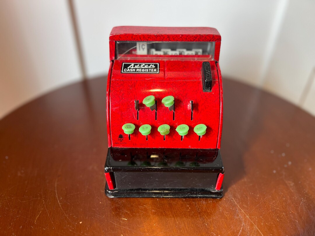 Vintage 1960s Aster Red Metal Toy Cash Register - Made in Japan by OKP ...