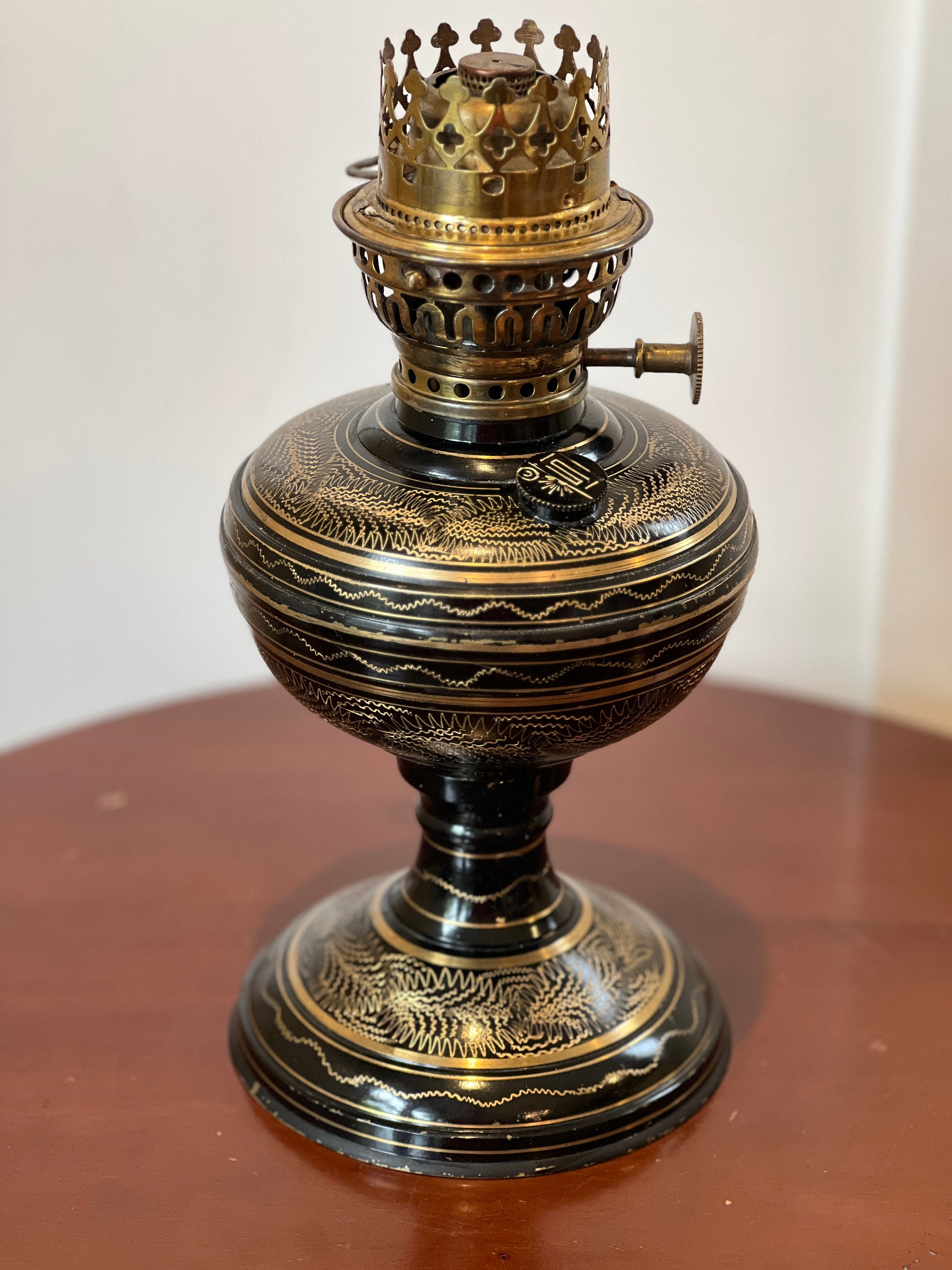 RARE Vintage Etched Brass and Black Metal Oil Lamp - Etsy