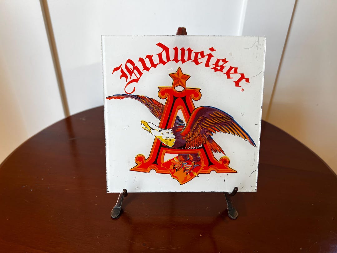 Vintage 1980s BUDWEISER Beer 6x6 Carnival Boardwalk Prize Glass Tile ...