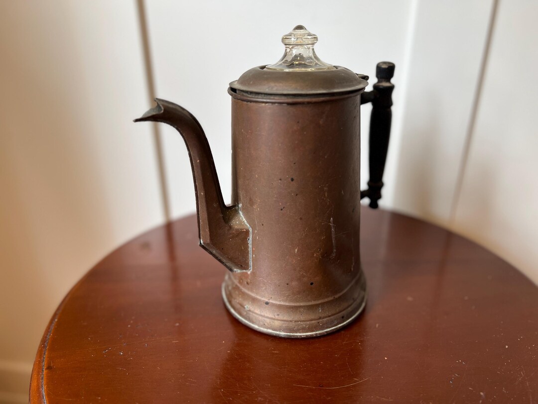 Antique Copper Teapot or Kettle With Percolator and Black Wood Handle ...