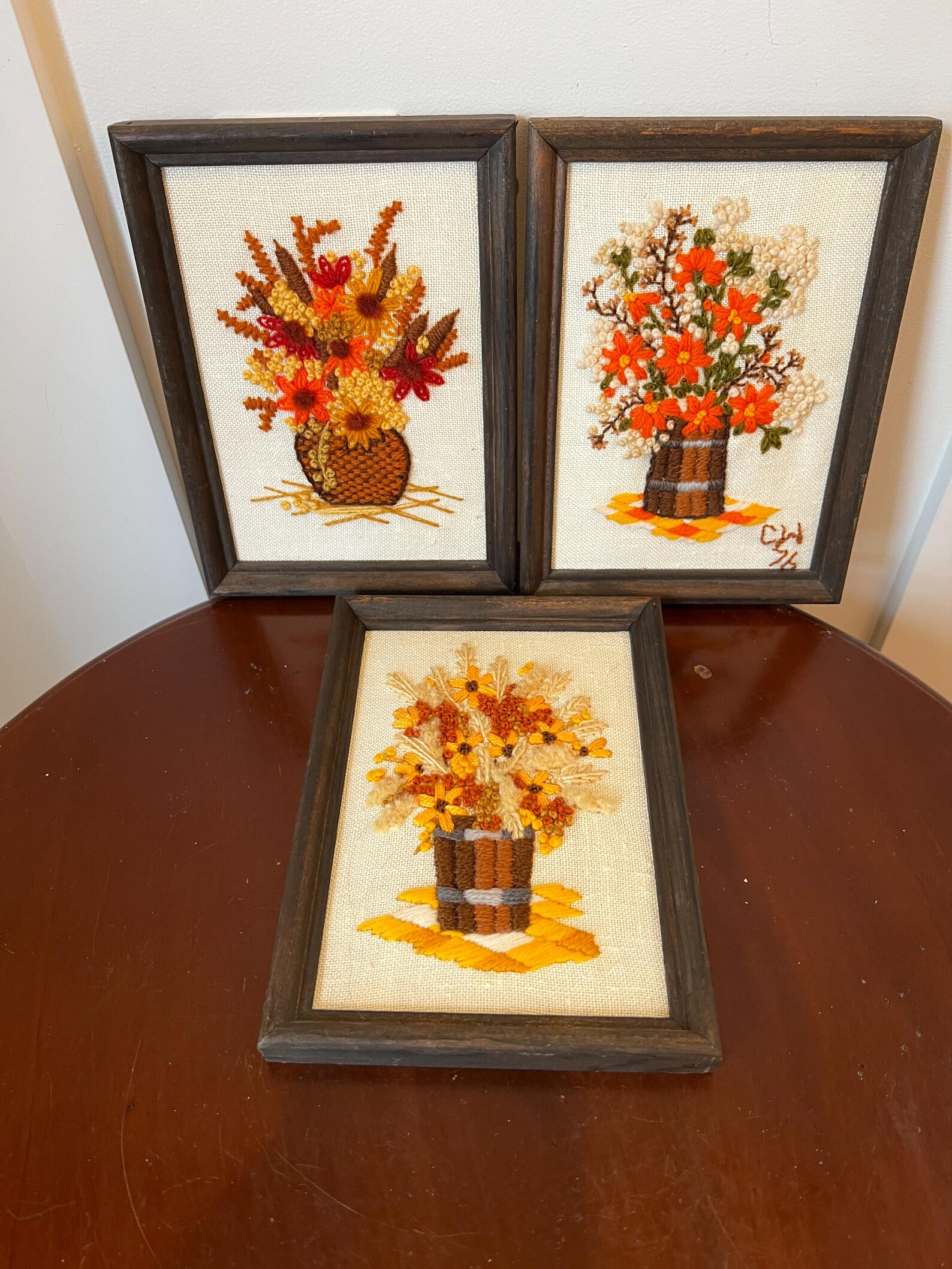 Vintage Set of 3 1970s Sunset Designs Jiffy Stitchery Framed Flowers in ...