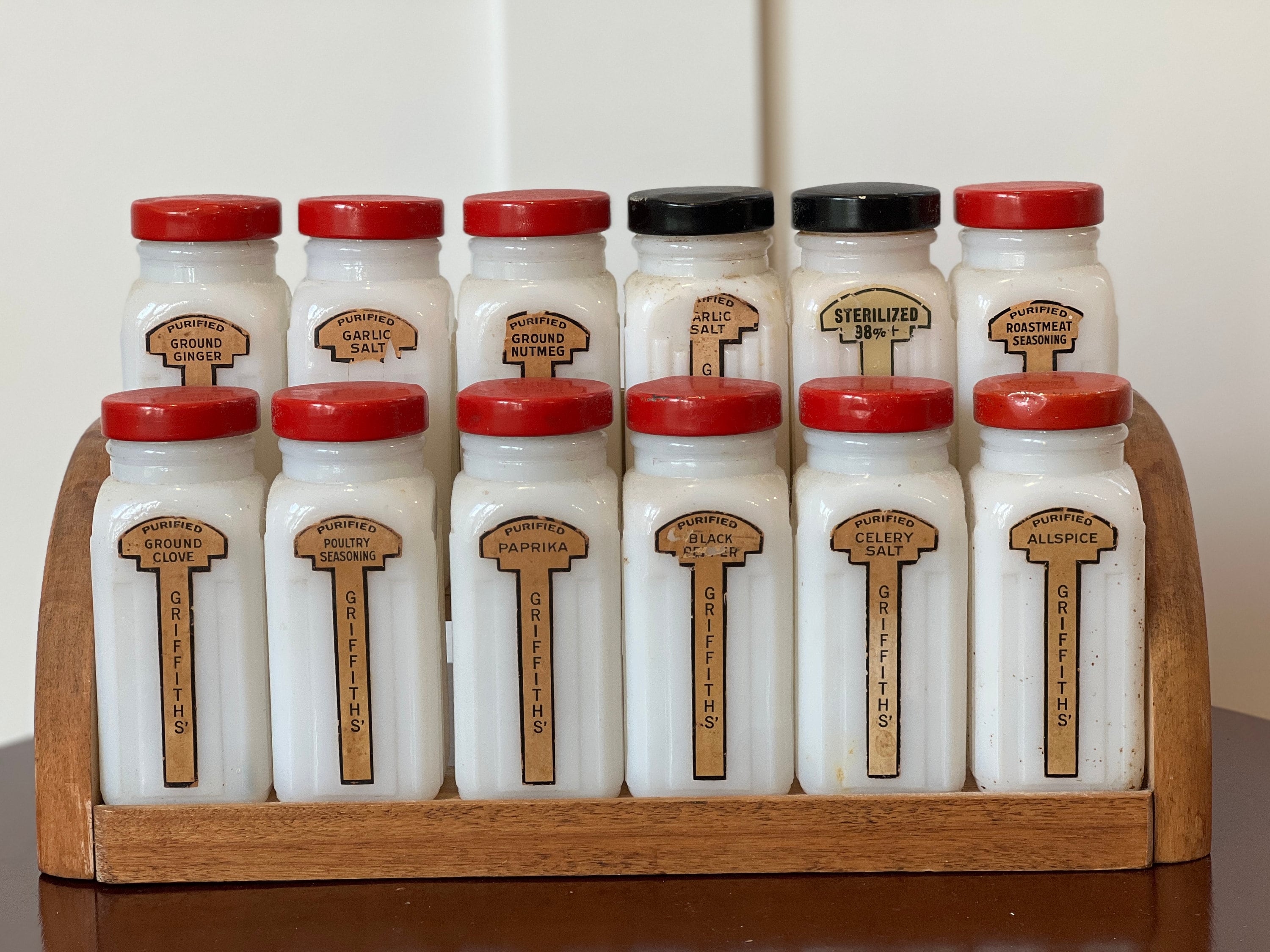 Vintage Griffith Art Deco Milk Glass Spice Jars and Wood Wall - Etsy