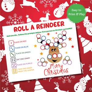 Roll a Reindeer Game, Printable Holiday Game, Christmas Party, Candy ...
