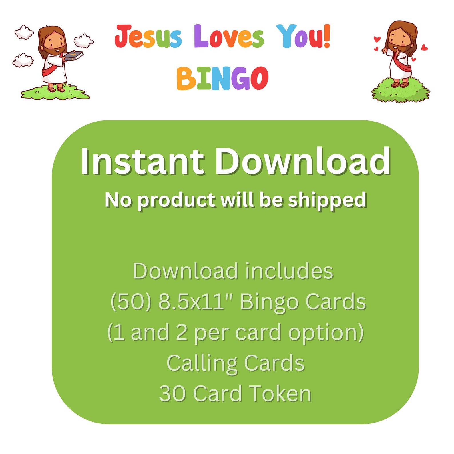 Church Bingo Game, 50 Printable Bingo Cards, Jesus Loves You Sunday ...
