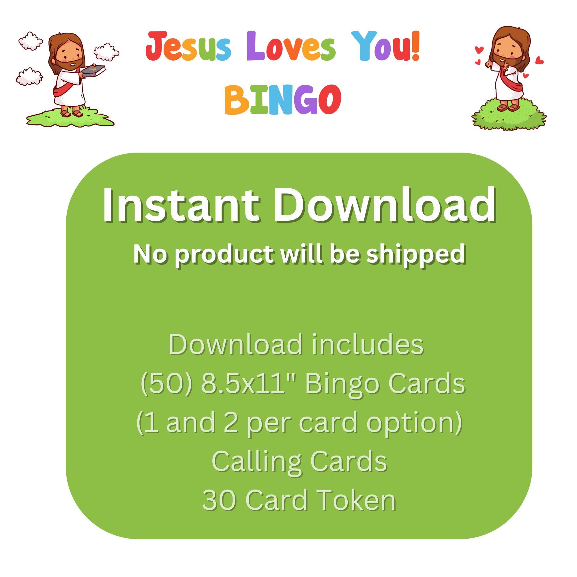 Church Bingo Game, 50 Printable Bingo Cards, Jesus Loves You Sunday ...