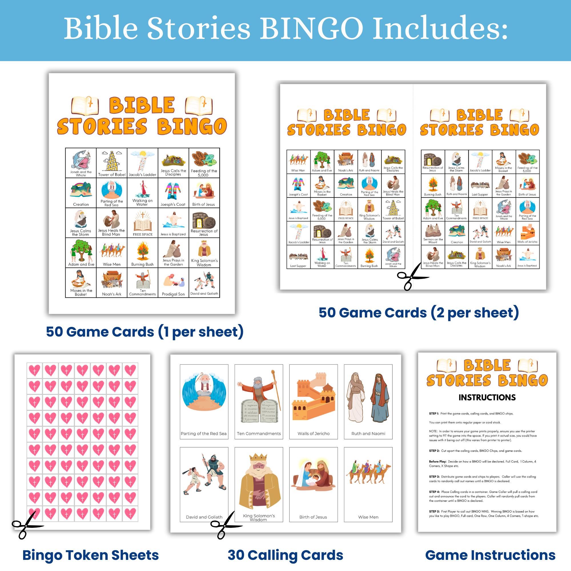 Bible Stories Bingo Game, 50 Printable Bingo Cards, Bible BINGO Game ...