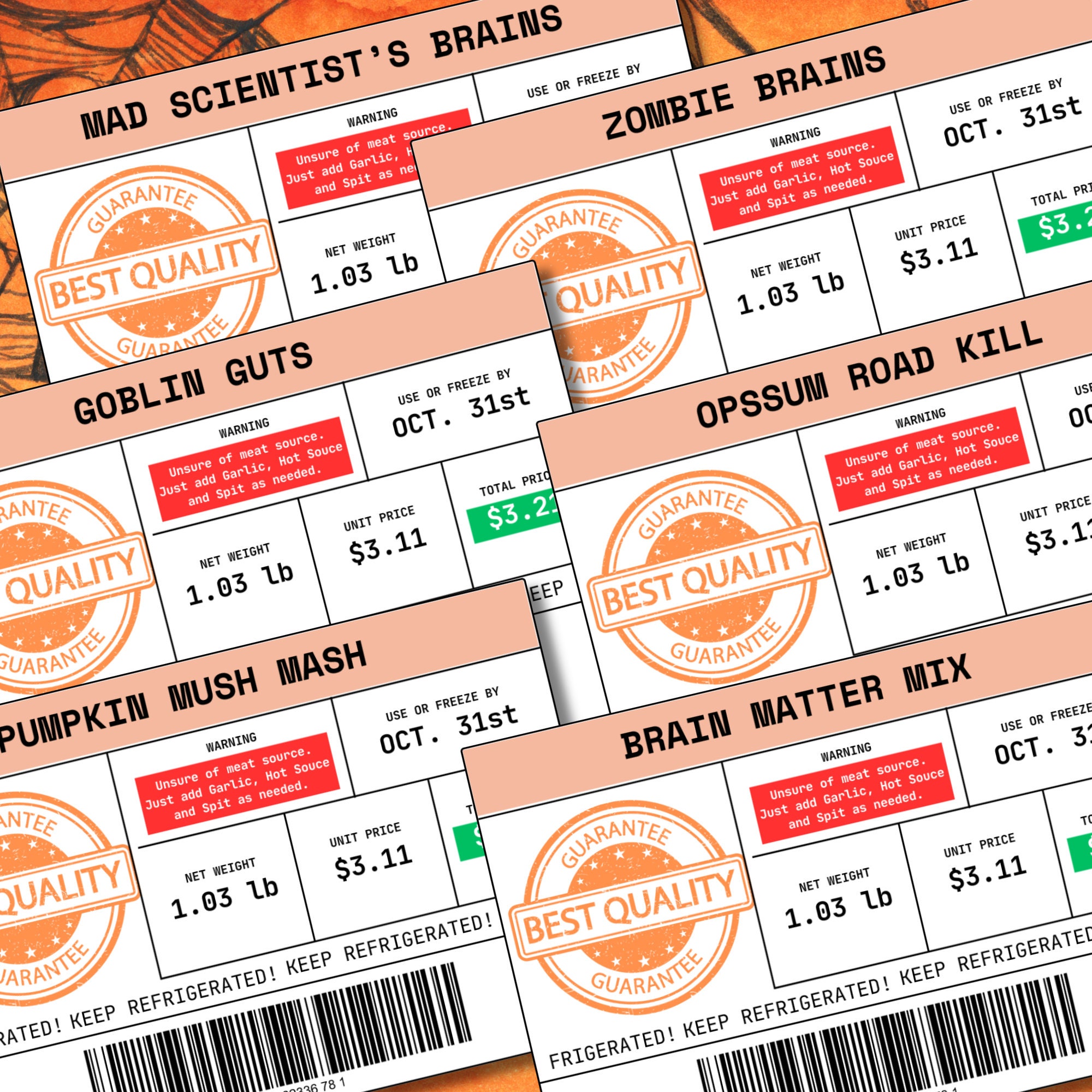 Halloween Meat Label, Fake Meat Label, Funny Fake Labels, Halloween ...