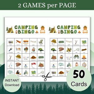 Camping Bingo Game, 50 Printable Camping Bingo Cards, Camping Party ...