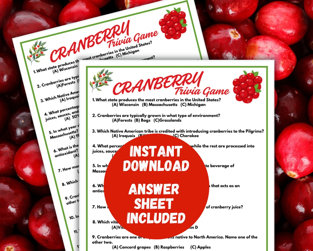 Cranberry Trivia Game, Fall Trivia Game, Work Party Game, Thanksgiving ...