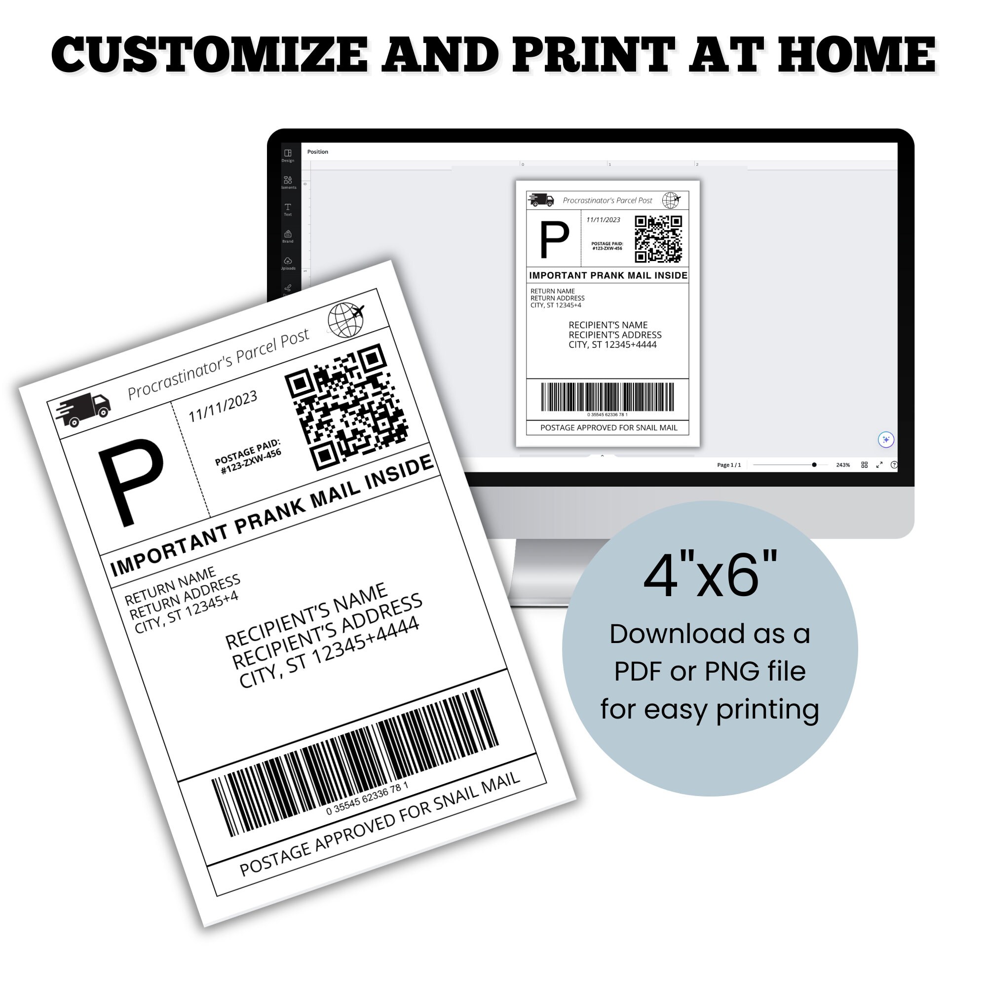 Fake Shipping Label Editable Canva Template, Funny Custom Gift Label ...