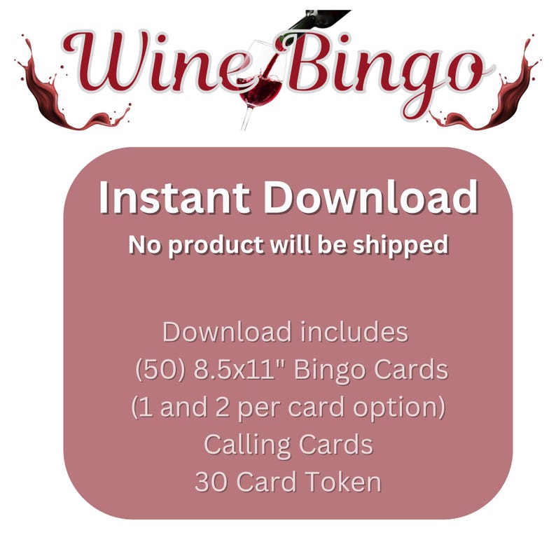 Wine Bingo Game, 50 Printable Bingo Cards, Wine Club BINGO Game, Easy ...
