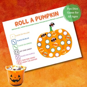 Roll a Pumpkin Game, Printable Game for Kids, Fall Party, Candy Game ...