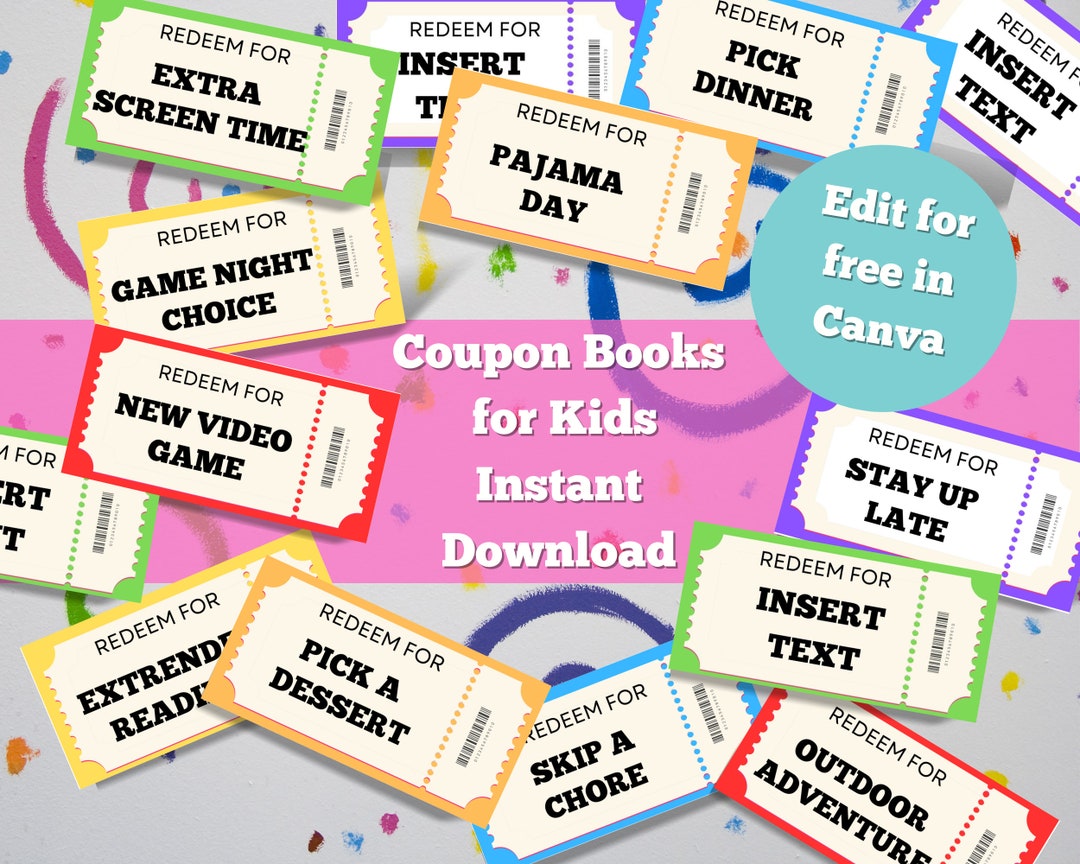 Printable Kids Coupon Book, Editable Reward Template, Birthday Coupon ...