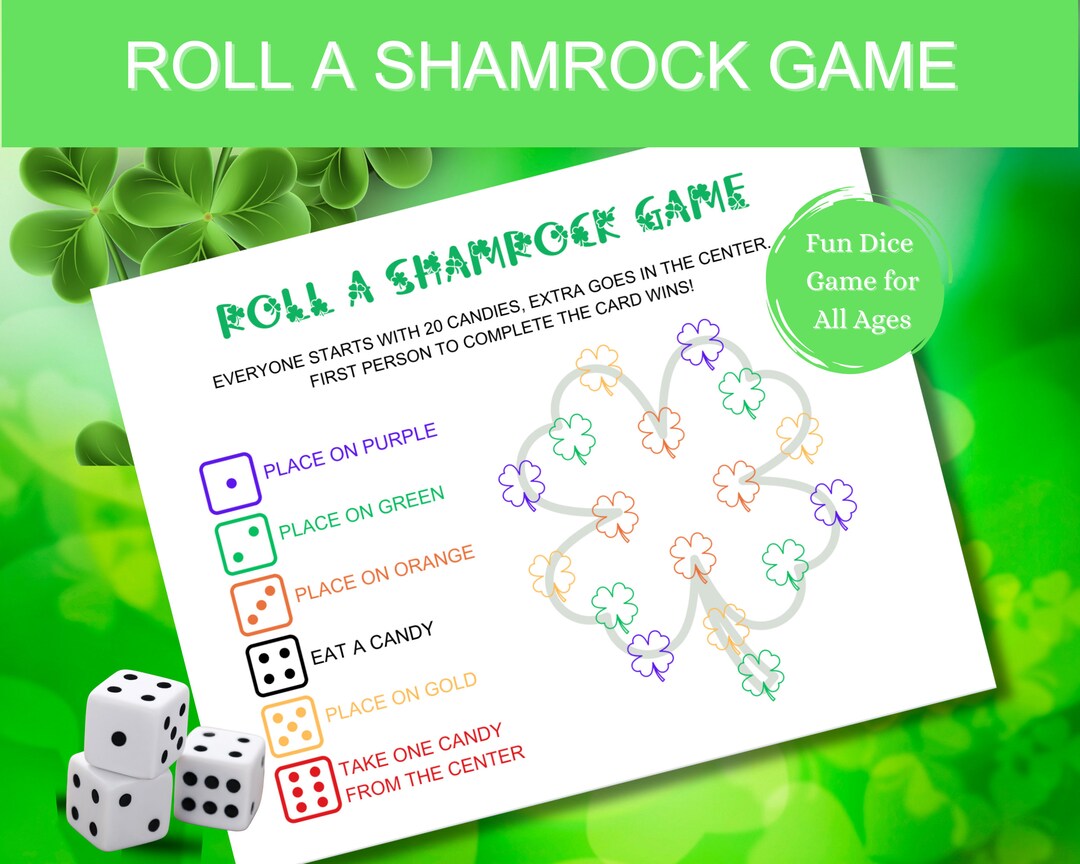 Roll a Shamrock Game, St. Patrick's Day Dice Game. St Patrick's Day ...