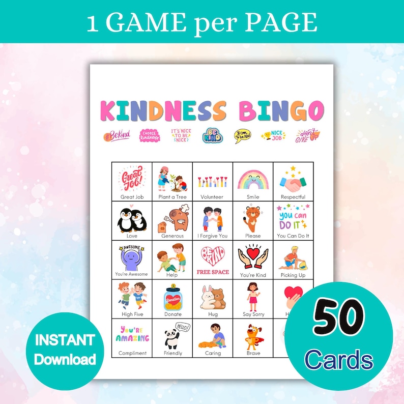 Kindness Bingo Game, 50 Printable Bingo Cards, Fun Sunday School Game ...