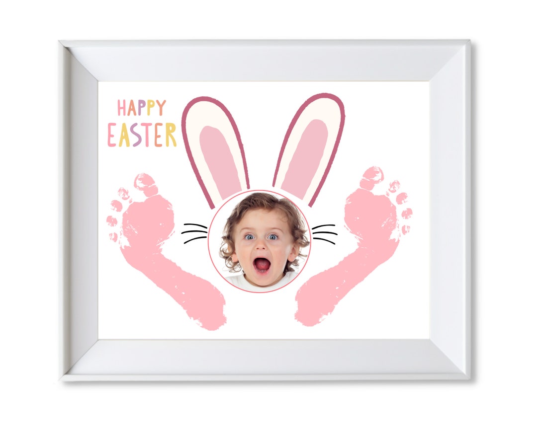 Easter Bunny Footprint Craft, Easter Photo Printable, Baby First Easter ...