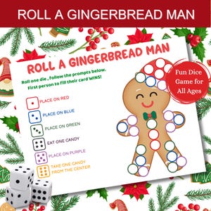 Roll a Gingerbread Man Game, Printable Holiday Game, Christmas Party ...