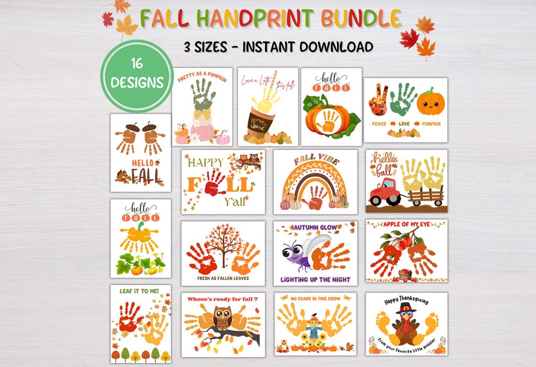 Fall Handprint Craft Bundle, Fall Handprint Art, Printable Activity for ...