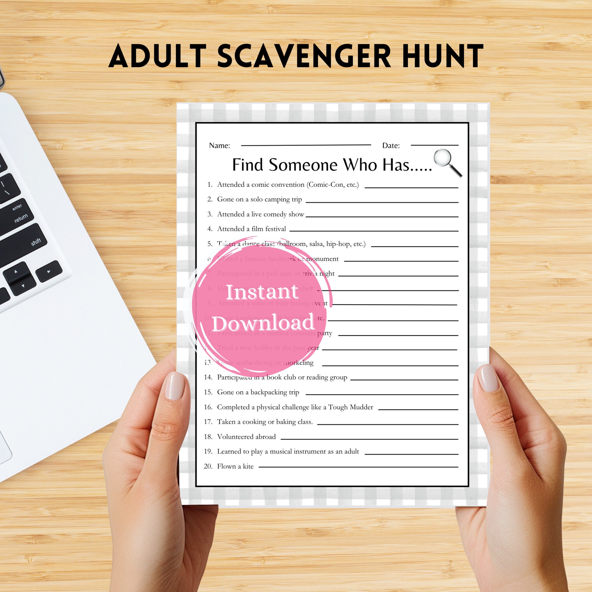 Adult Scavenger Hunt, Find Someone Who… Ice Breaker Game. Great for ...