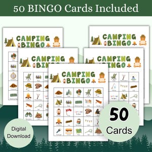Camping Bingo Game, 50 Printable Camping Bingo Cards, Camping Party ...
