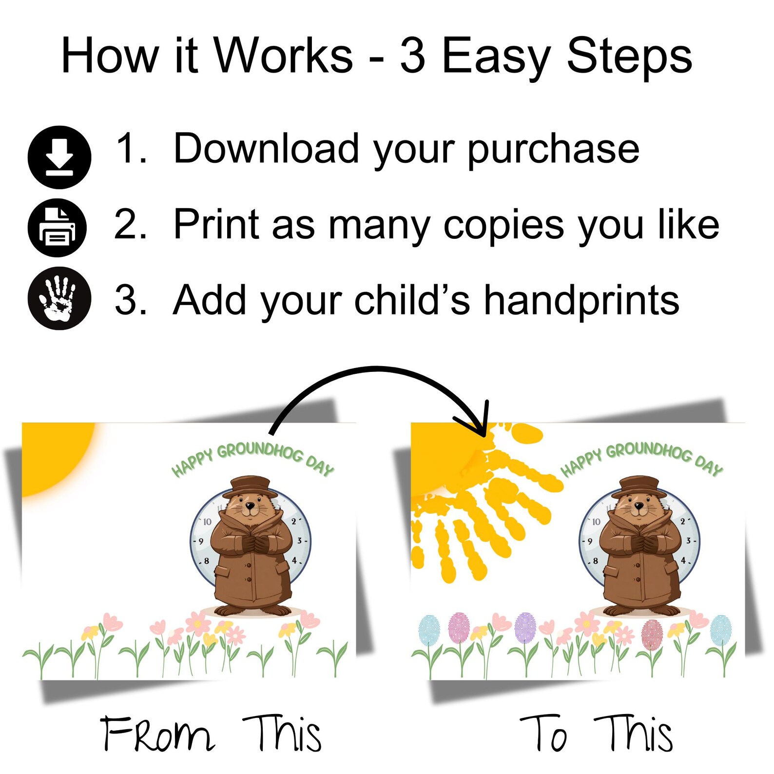 Groundhog Day Handprint Craft, Winter Handprint Art, Groundhog Day ...