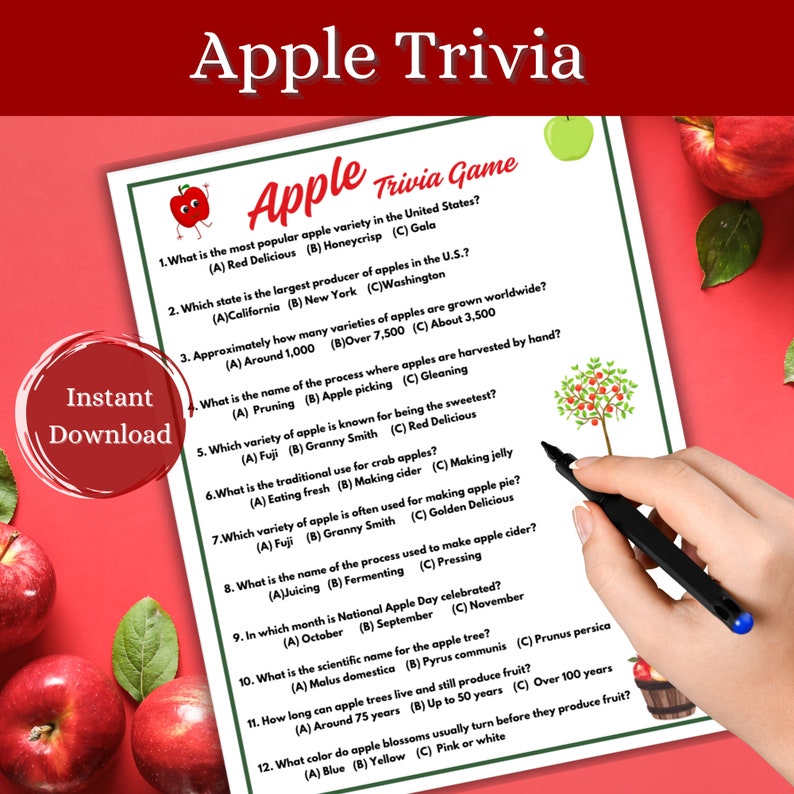 Apple Trivia Game, Fall Trivia Game. Work Party Game, Halloween Party ...