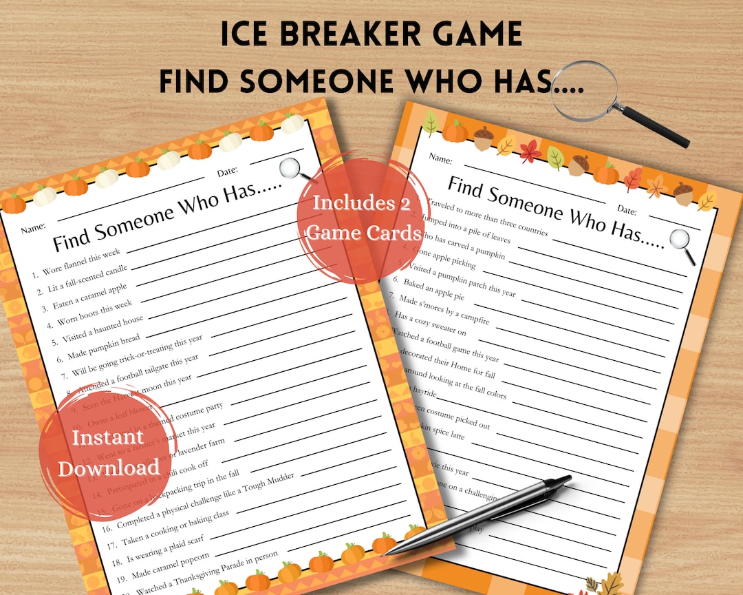 Adult Scavenger Hunt Find Someone Who Ice Breaker Game Fall Theme ...