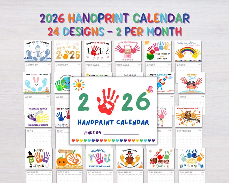 2026 Handprint Calendar, Printable Handprint Craft, Preschool Activity ...