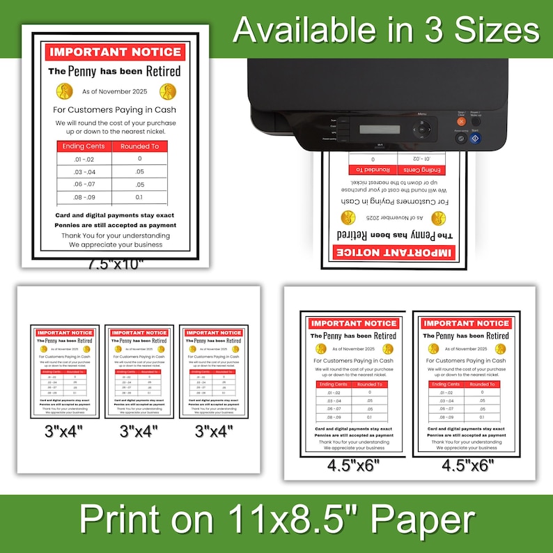 Penny Phase-out Sign, No More Pennies Sign, Cash Register Notice, Penny ...