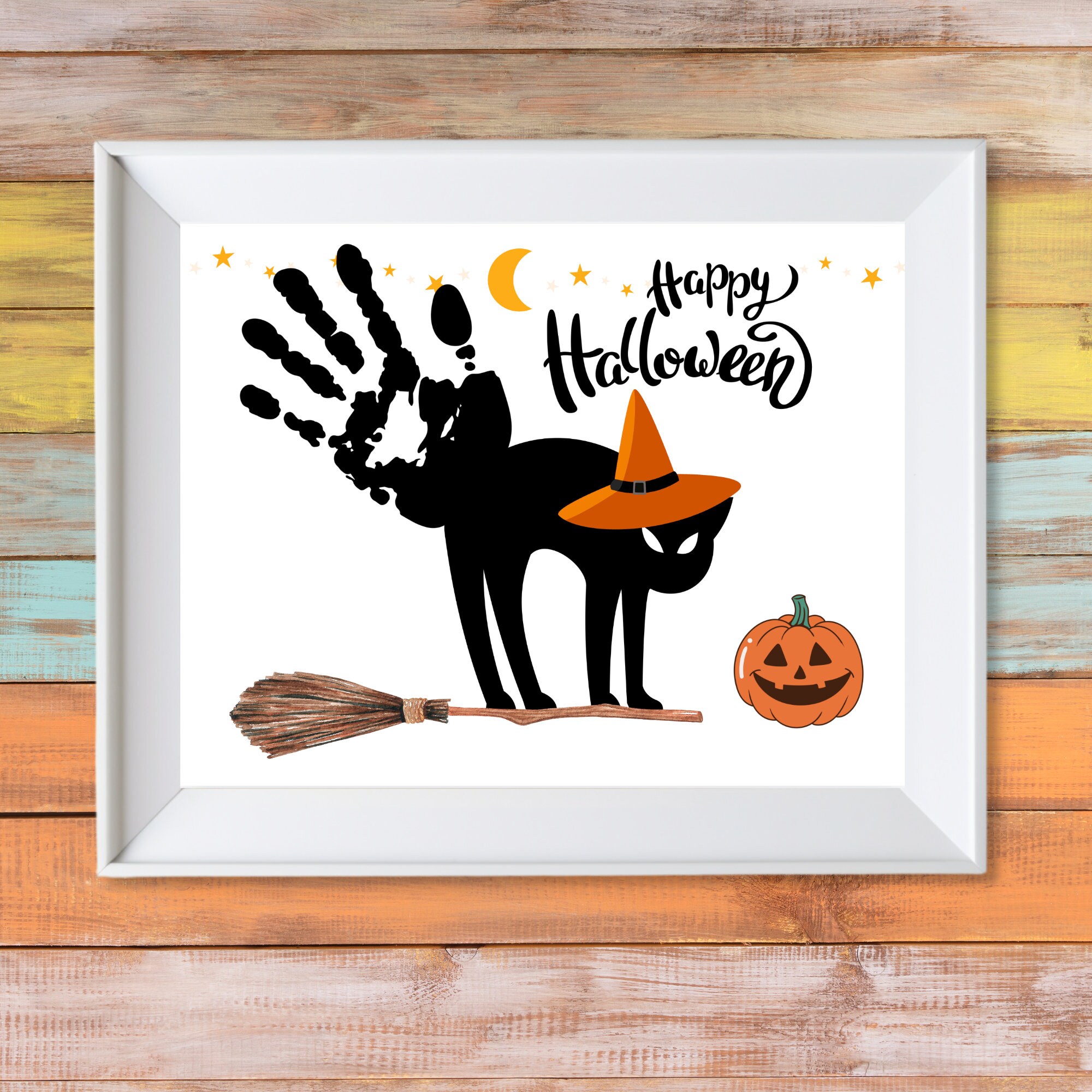 Halloween Handprint Art, Black Cat Handprint Craft, Preschool Activity ...