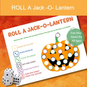 Roll a Jack-o-lantern Game, Printable Game for Kids, Fall Party, Candy ...