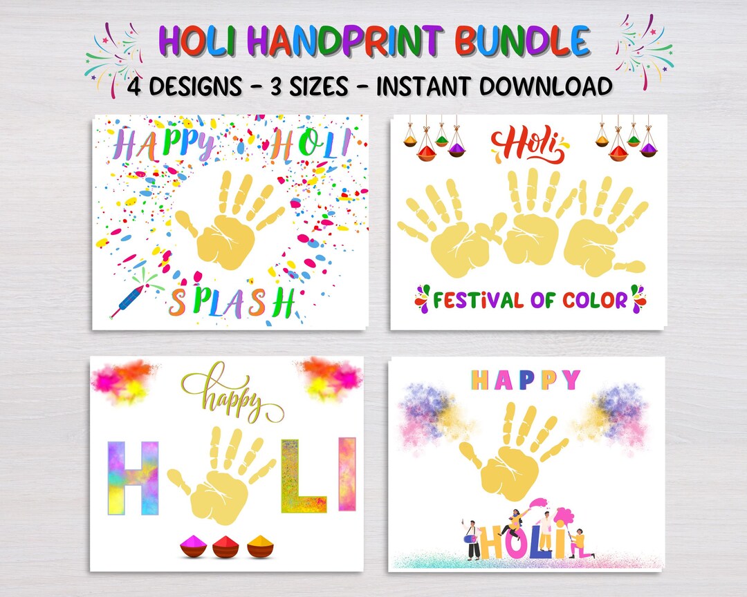 Holi Handprint Bundle, Holi Handprint Craft, Preschool Handprint ...