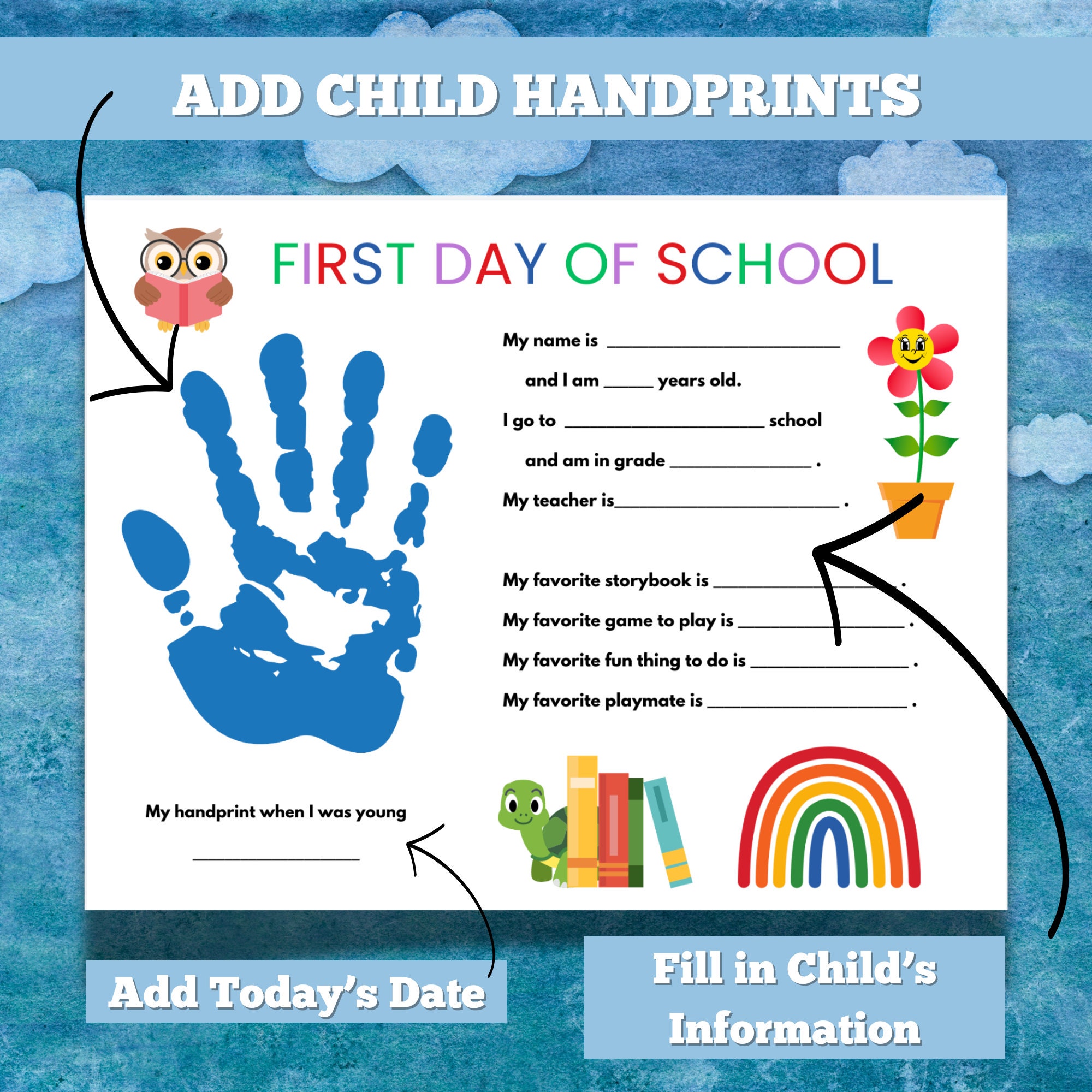 First Day of Preschool Handprint Art, Handprint Craft, First Day of ...