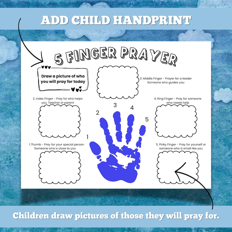 5 Finger Prayer Handprint Art, Sunday School Activity, Grow in Christ ...