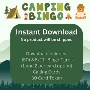 Camping Bingo Game, 50 Printable Camping Bingo Cards, Camping Party ...