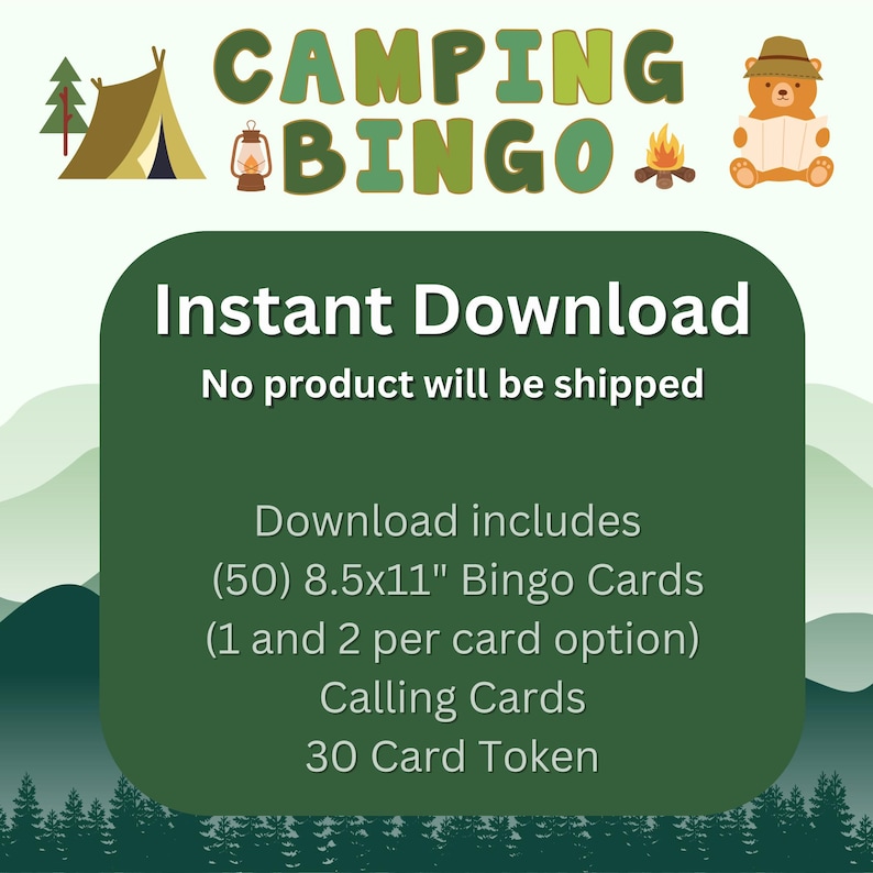 Camping Bingo Game, 50 Printable Camping Bingo Cards, Camping Party ...