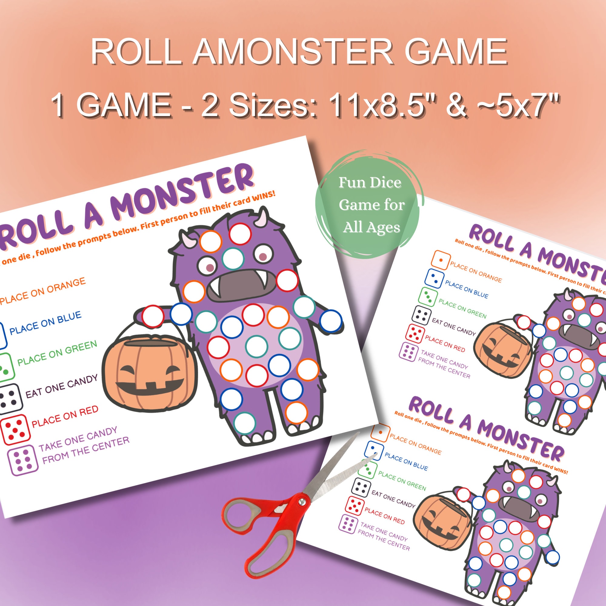 Roll a Monster Game, Printable Game for Kids, Fall Party, Candy Game ...