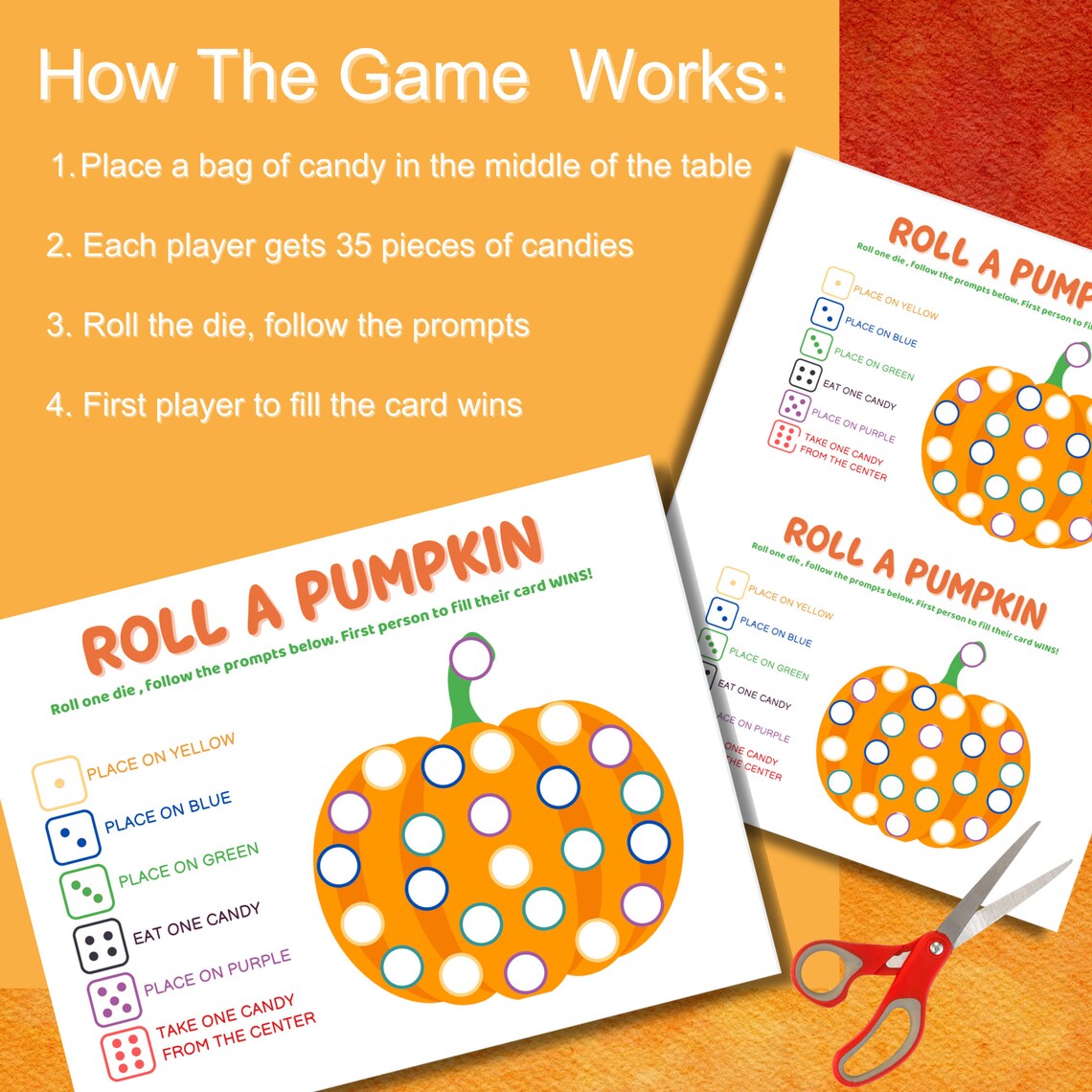 Roll a Pumpkin Game, Printable Game for Kids, Fall Party, Candy Game ...