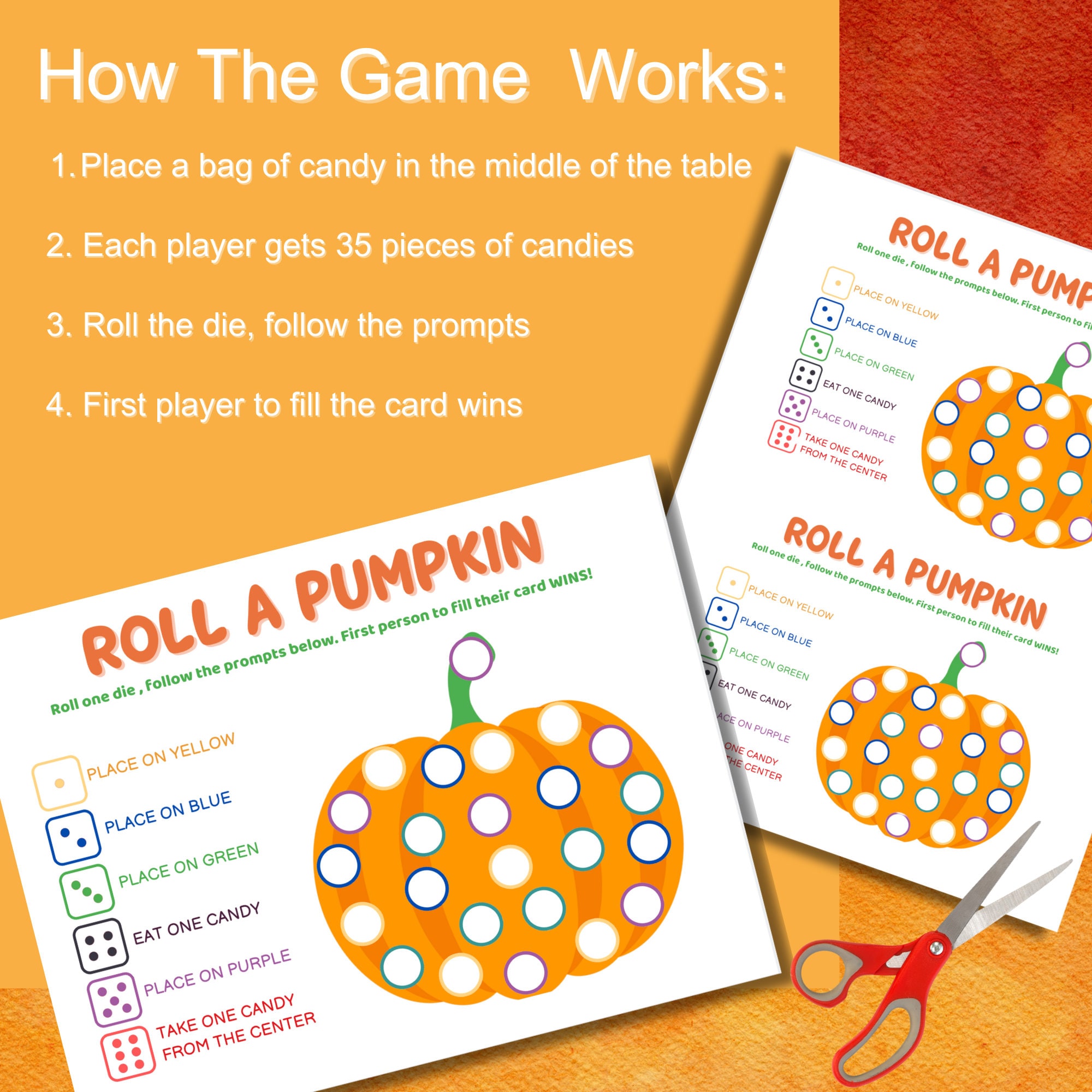 Roll a Pumpkin Game, Printable Game for Kids, Fall Party, Candy Game ...