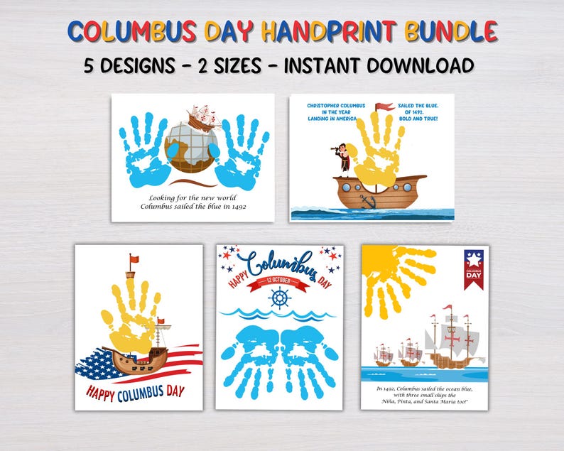 Columbus Day Handprint Craft, Handprint Art Bundle, Toddler Footprint ...
