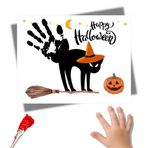 Halloween Handprint Art, Black Cat Handprint Craft, Preschool Activity ...